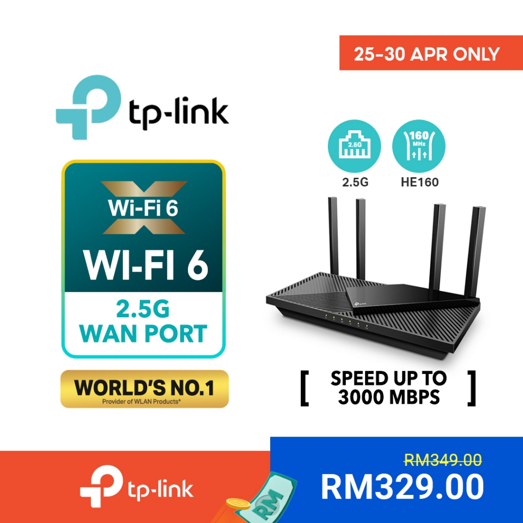 TP-Link Archer AX55 Pro AX3000 Wi-Fi 6 Router Dual Band Multi-Gigabit ...
