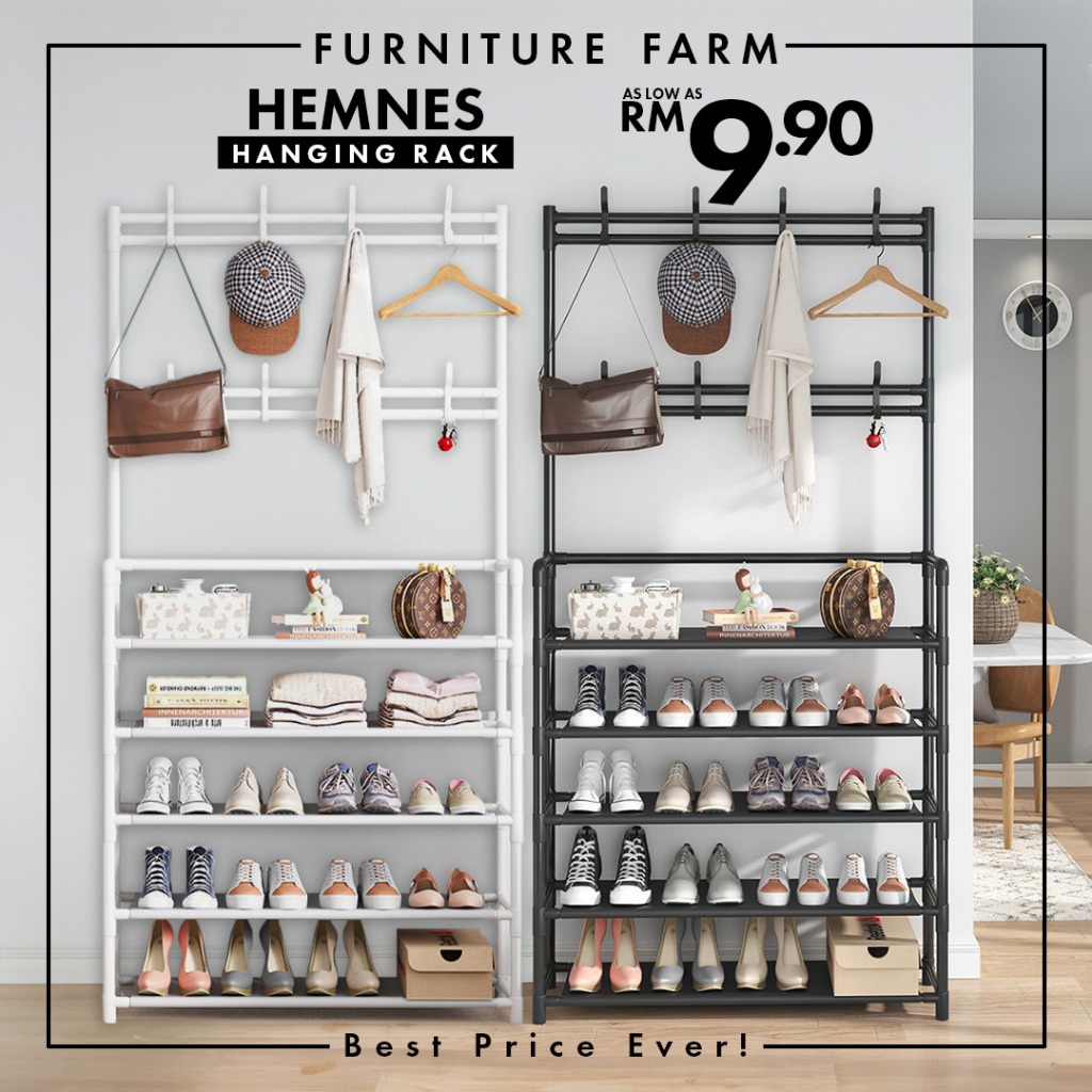 F&F : HEMNES Hanging Rack /Clothes Rack/Shoe Rack/Rak Kasut Murah/3in1 ...