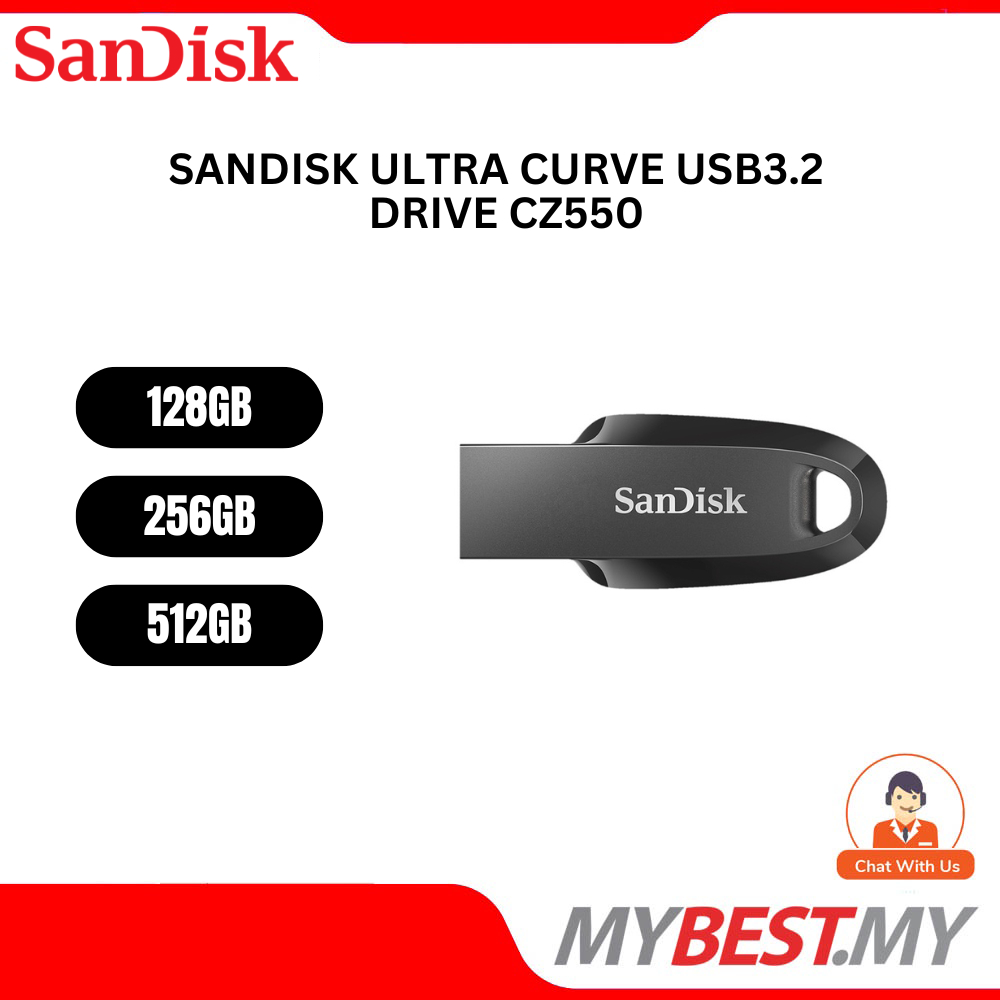 SanDisk Ultra Curve USB 3.2 CZ550 Flash Drive SDCZ550 (128GB/256GB/Max ...