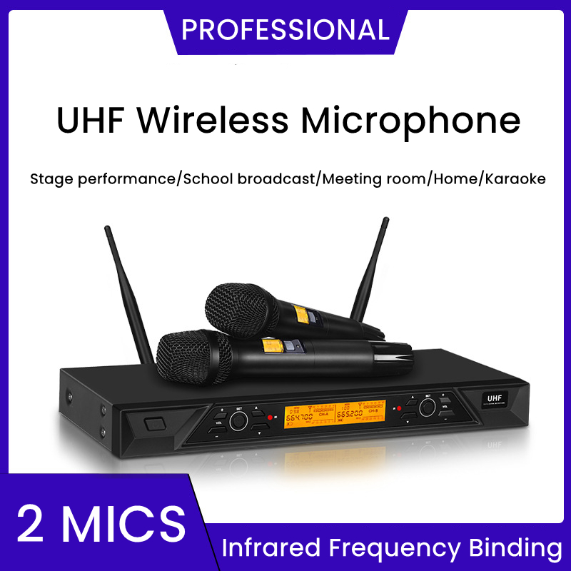 Professional UHF Wireless Microphone Handheld 2 Mic Infrared Frequency ...