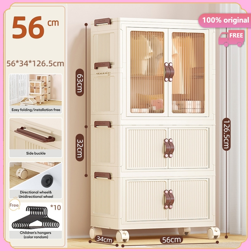 THE L56Double Open Doors Wardrobe Storage Cabinet Multipurpose Moveable ...
