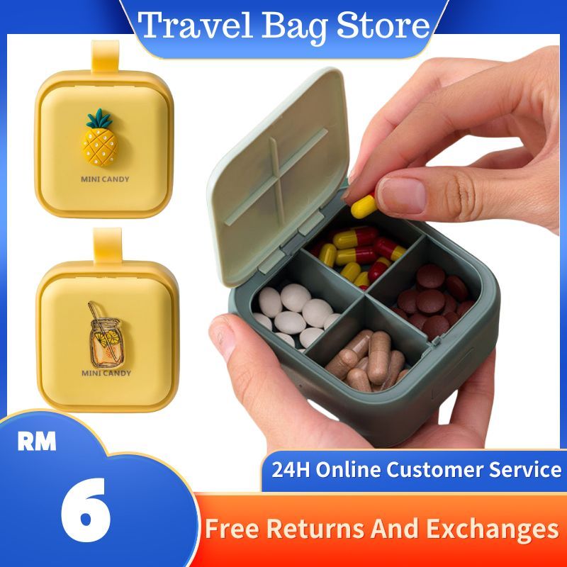 Medicine Pill Box with 4 Compartments Travel Pill Organizer Storage Box ...