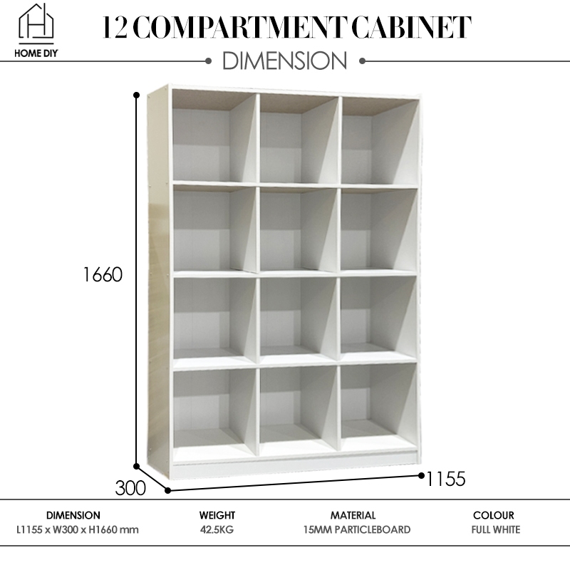 HomeDIY SABAH 12 Compartment Cabinet (166CM Height) | White / Natural ...