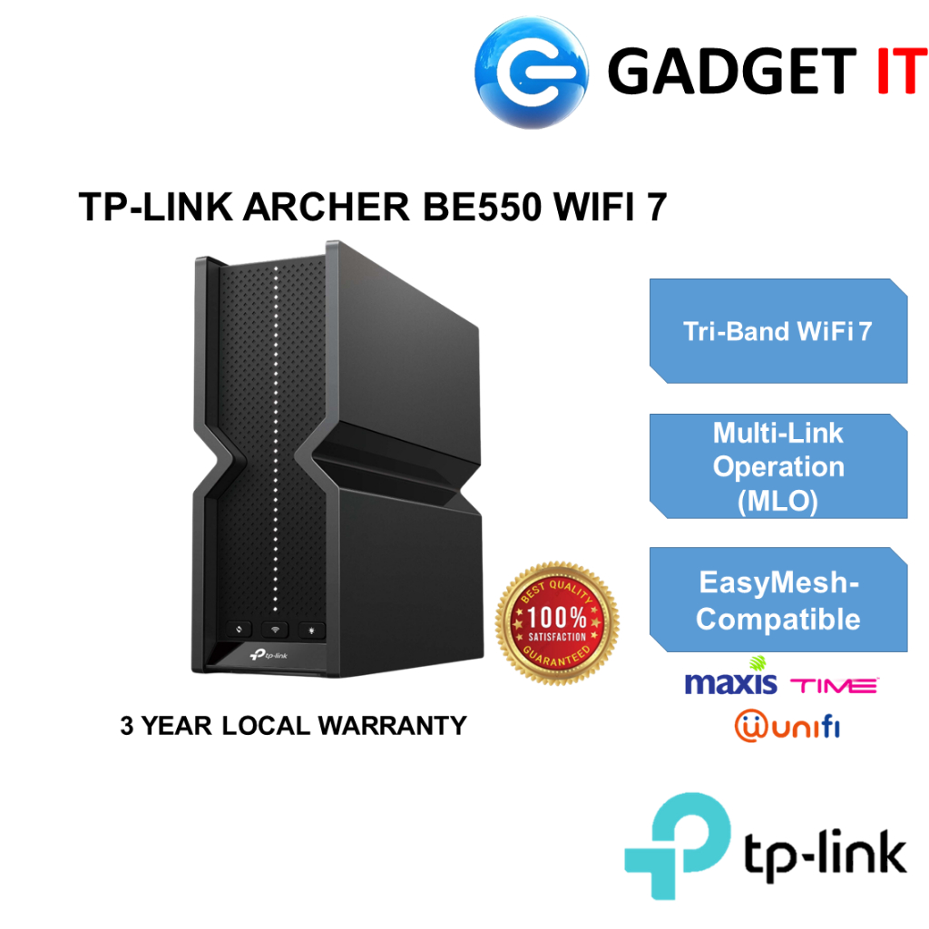 TP-LINK ARCHER BE550 WIFI 7 BE9300 TRI-BAND 2.5G PORTS ROUTER WITH ...