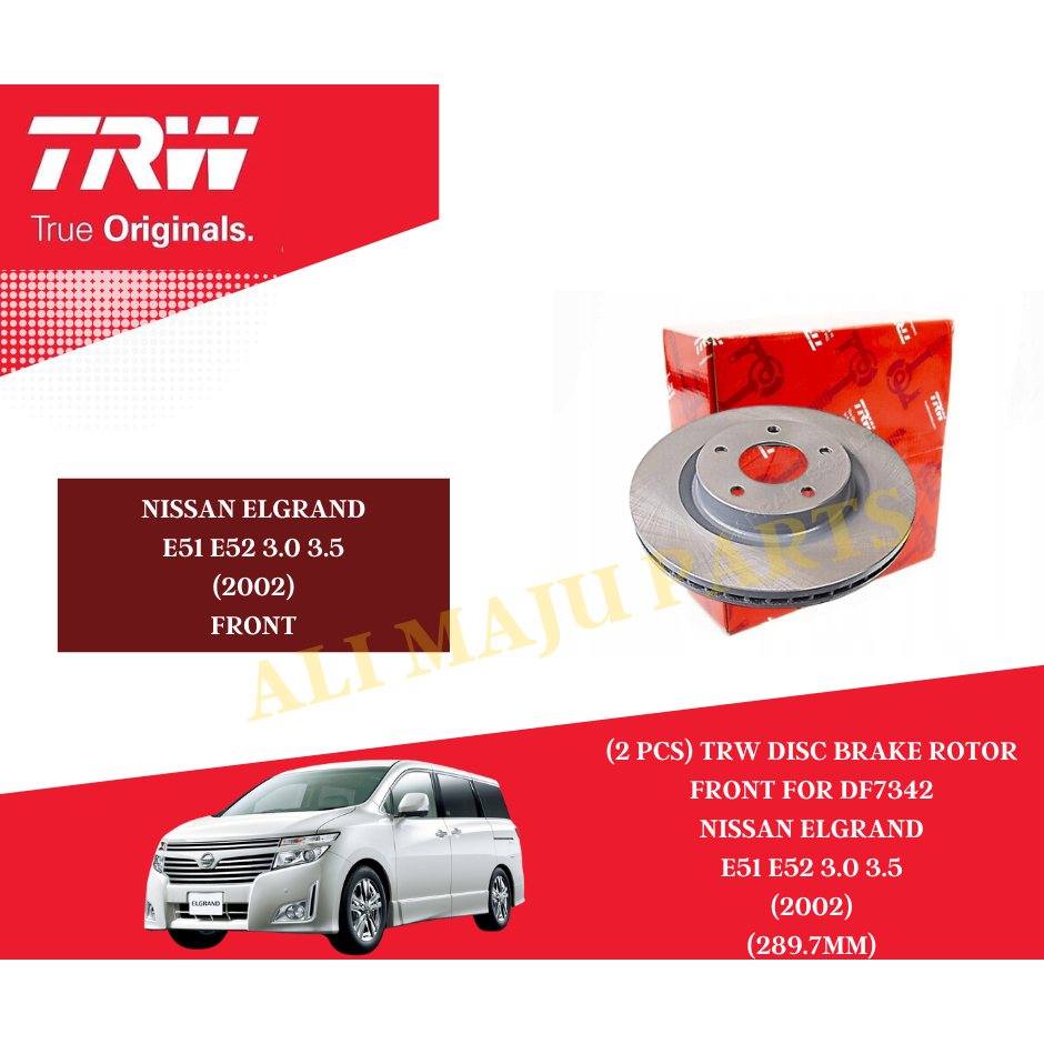 (2 pcs) TRW Disc Brake Rotor Front for DF7342 Nissan Elgrand E51 E52 3. ...