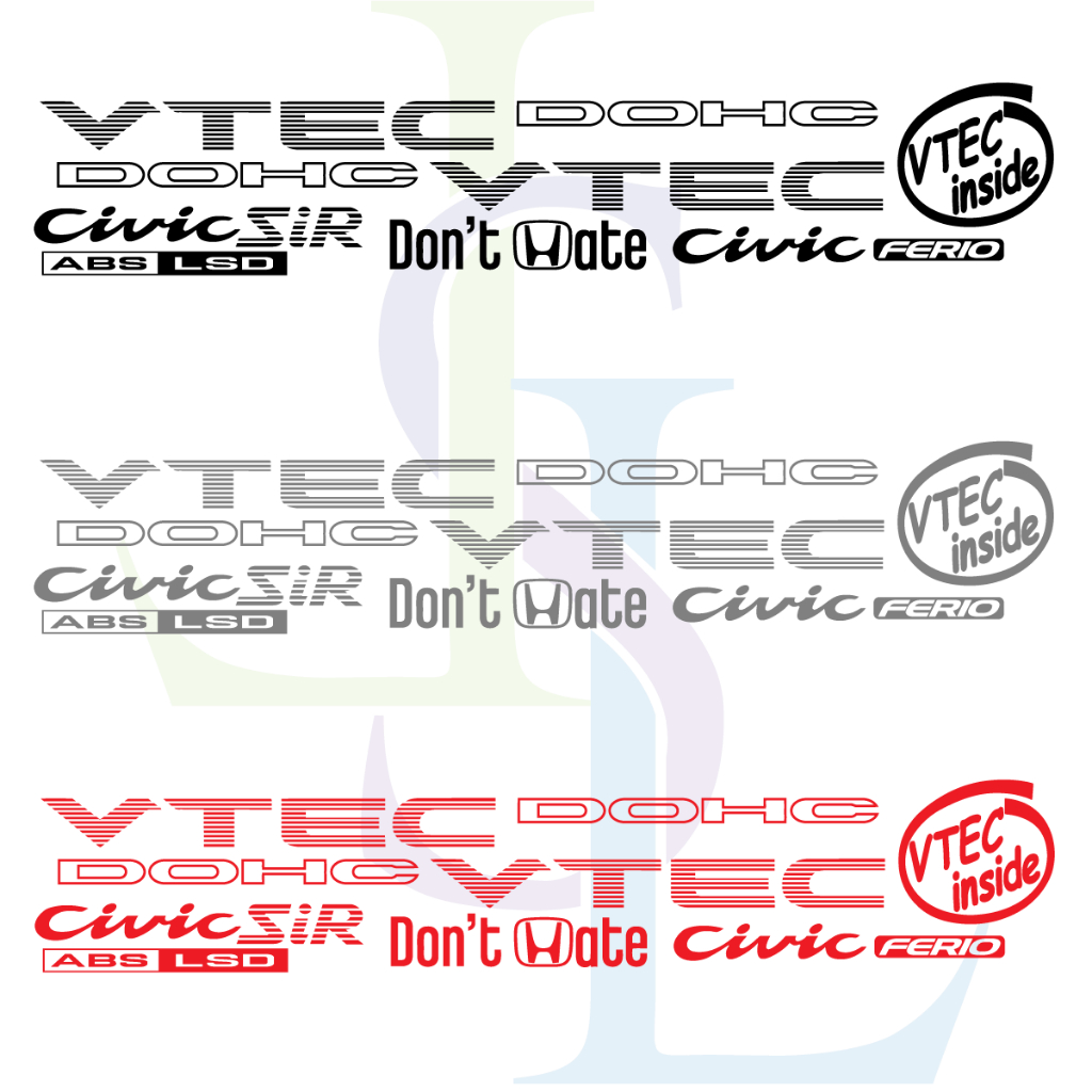 CAR STICKER DOHC VTEC HONDA EG6 EF9 EG8 EG9 EK EK9 CIVIC FERIO VIRS ES ...
