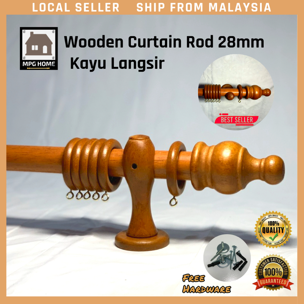 MPG Wooden Curtain Rod Set | Kayu Langsir 28mm Batang Langsir | Kayu ...