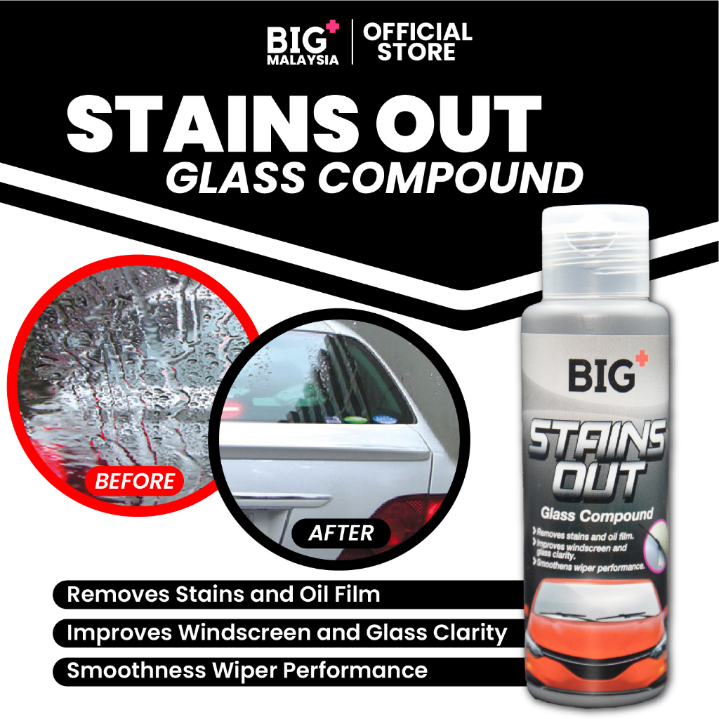 BIG+ Stains Out Glass Compound (100g) Windscreen Watermark Remover Dirt ...