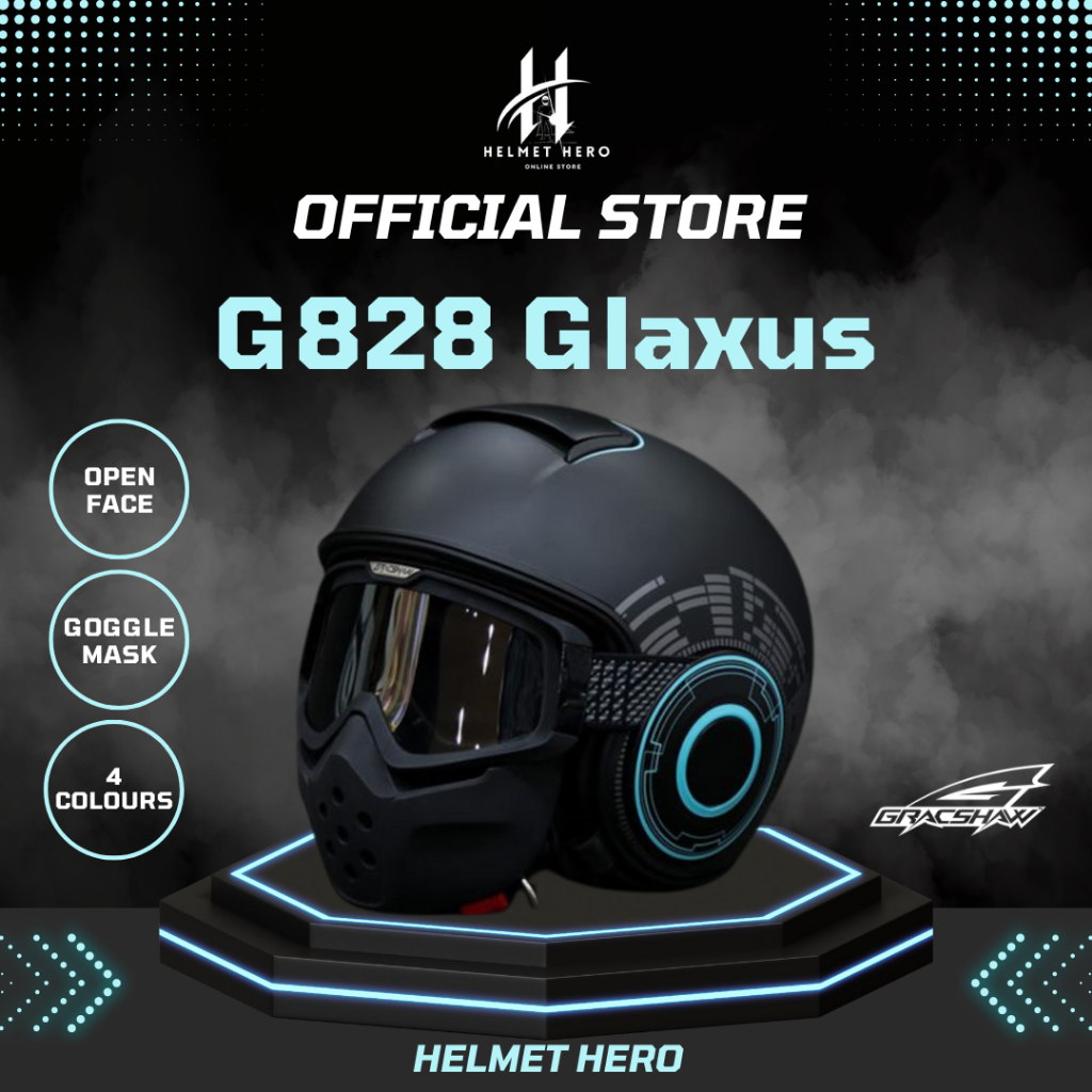100% ORIGINAL | SIRIM Approved | Gracshaw G828 Glaxus [Open Face Helmet] [Goggle Mask] Helmet ...