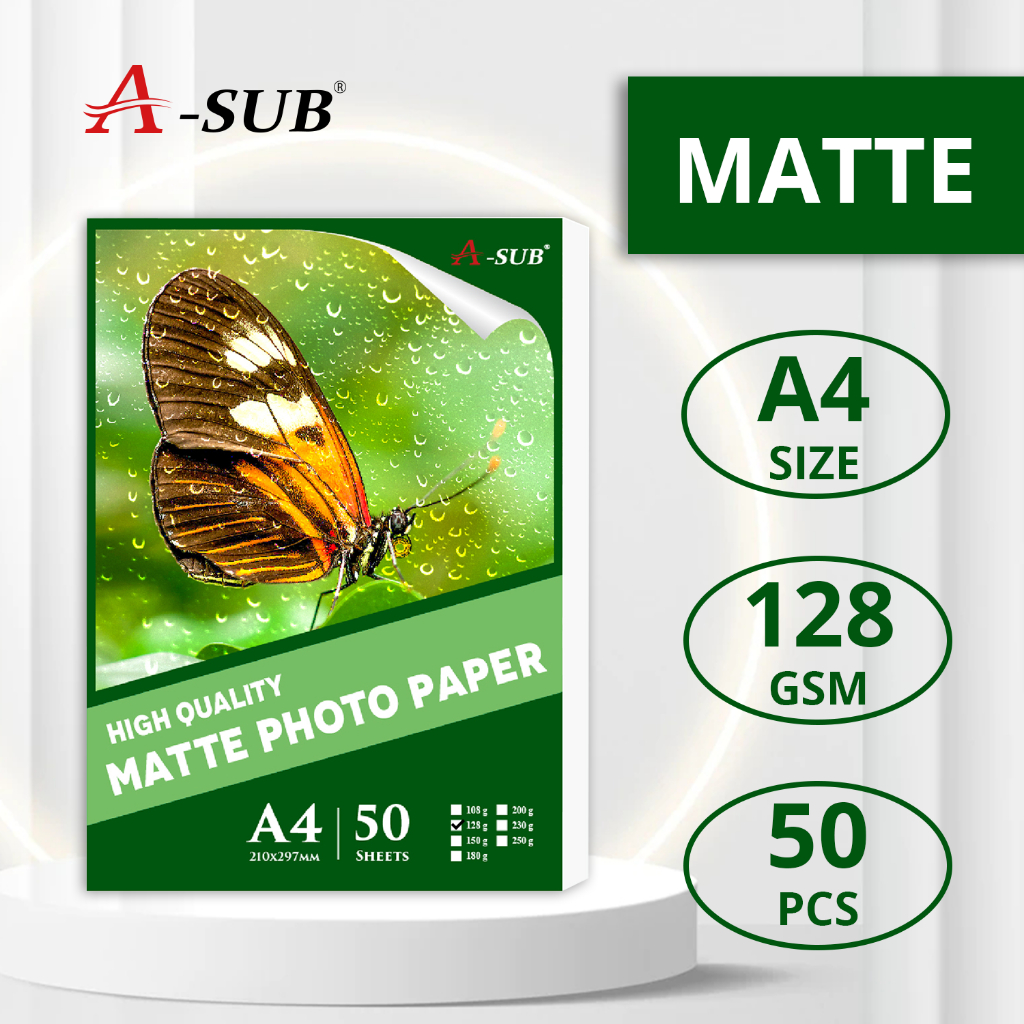 【Matte】A-SUB A4 128gsm Matte Photo Paper 100pcs Fast Dry Matte Paper ...