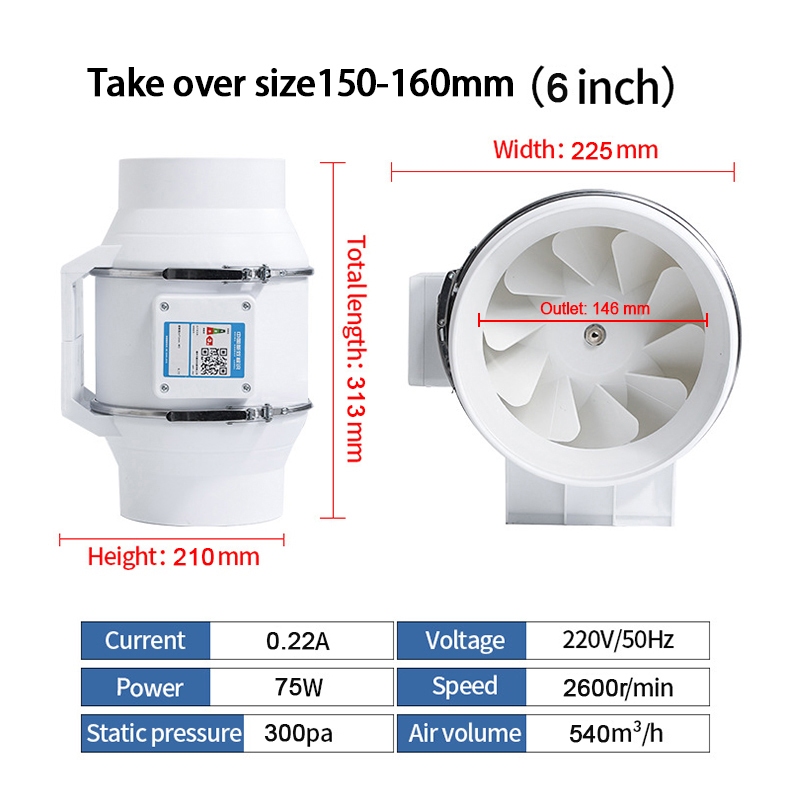 Exhaust Fan 4"/5"/6"/8" inch Duct Exhaust Fan Diagonal flow pressurized ...