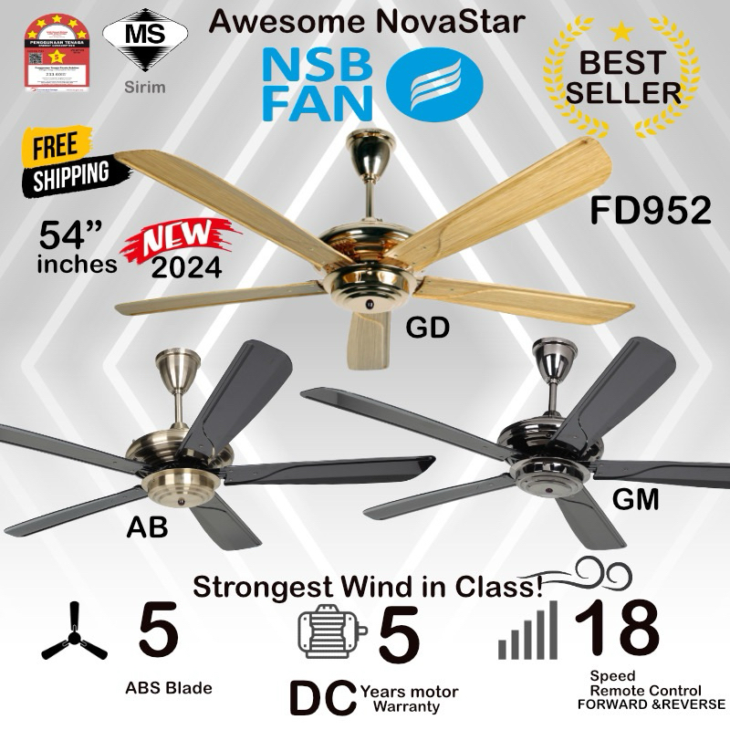 NSB FAN FD952 /Xtreme MAX Powerful DC 54” / 42” CEILING FAN TURBO 5 ...
