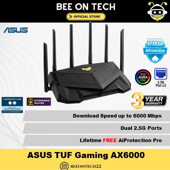 ASUS TUF Gaming AX6000 Dual Band WiFi 6 Extendable Gaming Router ...