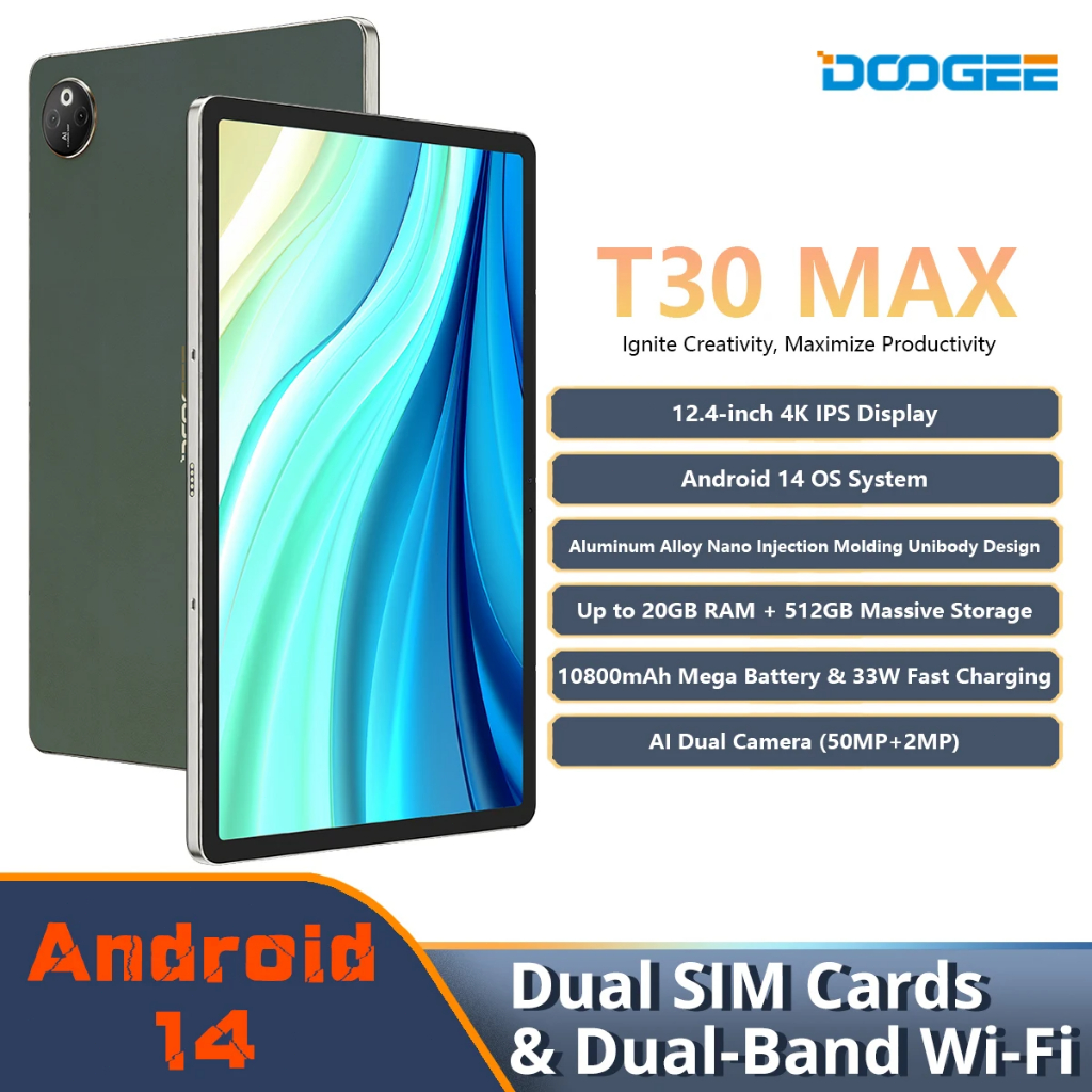 DOOGEE T30 Max Tablet 12.4" 4K Display 20GB(8+12)+ 512GB Android 14 ...
