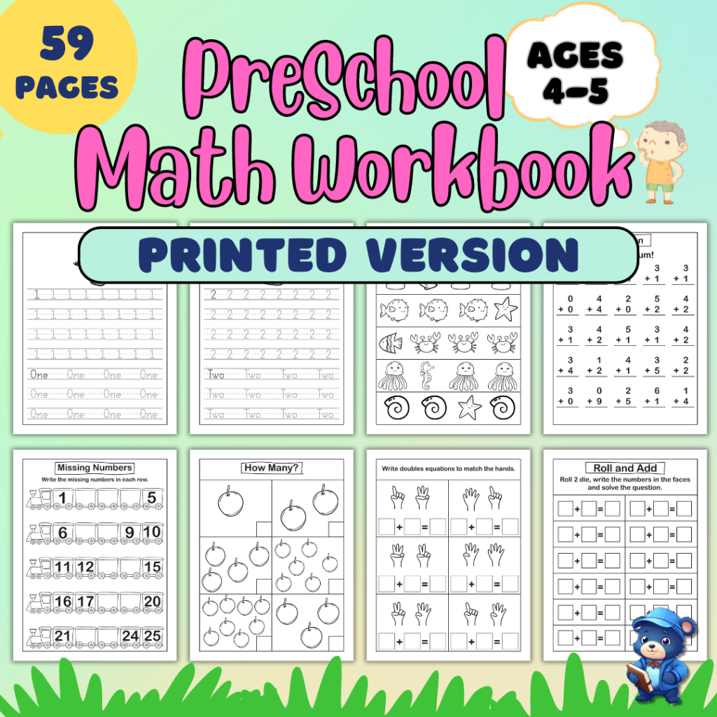 Printed Preschool Math Workbook for Kids Aged 4 to 5 | Fun Mathematics ...