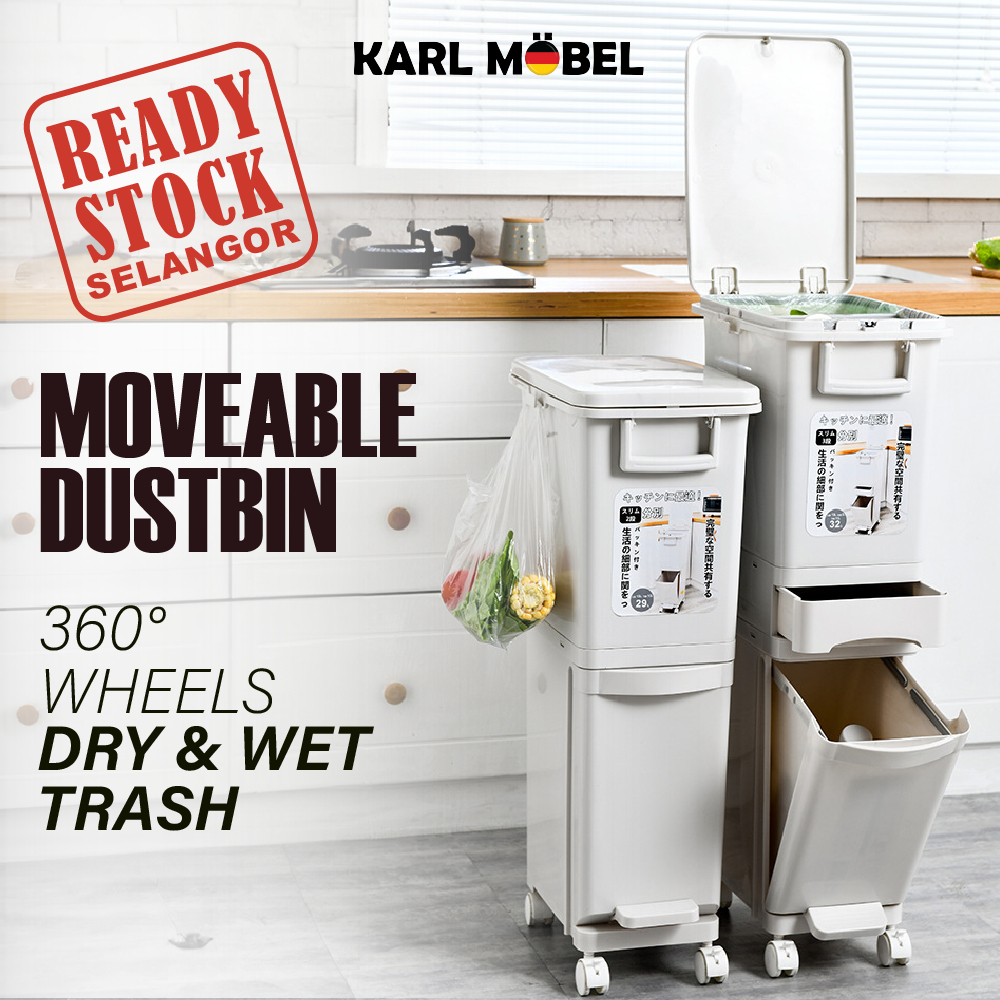 Dustbin Kitchen Moveable Rubbish Bin Tong sampah dapur bertutup tinggi ...