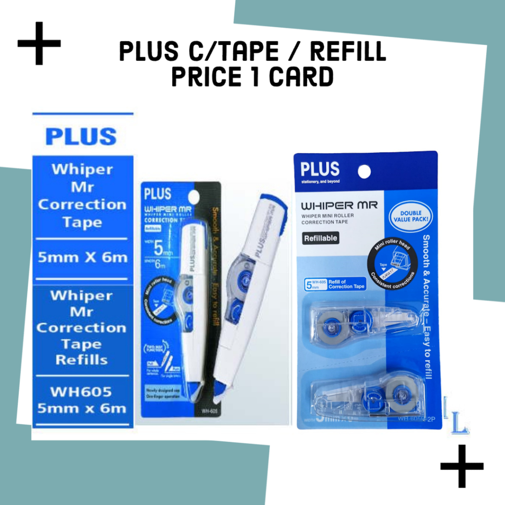 Whisper Mr Plus Correction Tape / Plus Correction Refill | Shopee Malaysia