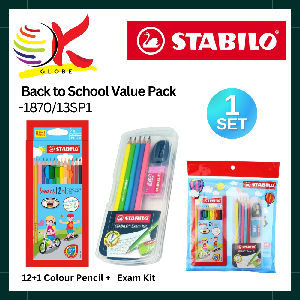 STABILO BACK TO SCHOOL VALUE PACK SWANS COLOUR PENCIL 12+1 EXAM KIT 7PIECES 1870/13SP1 LIMITED ...