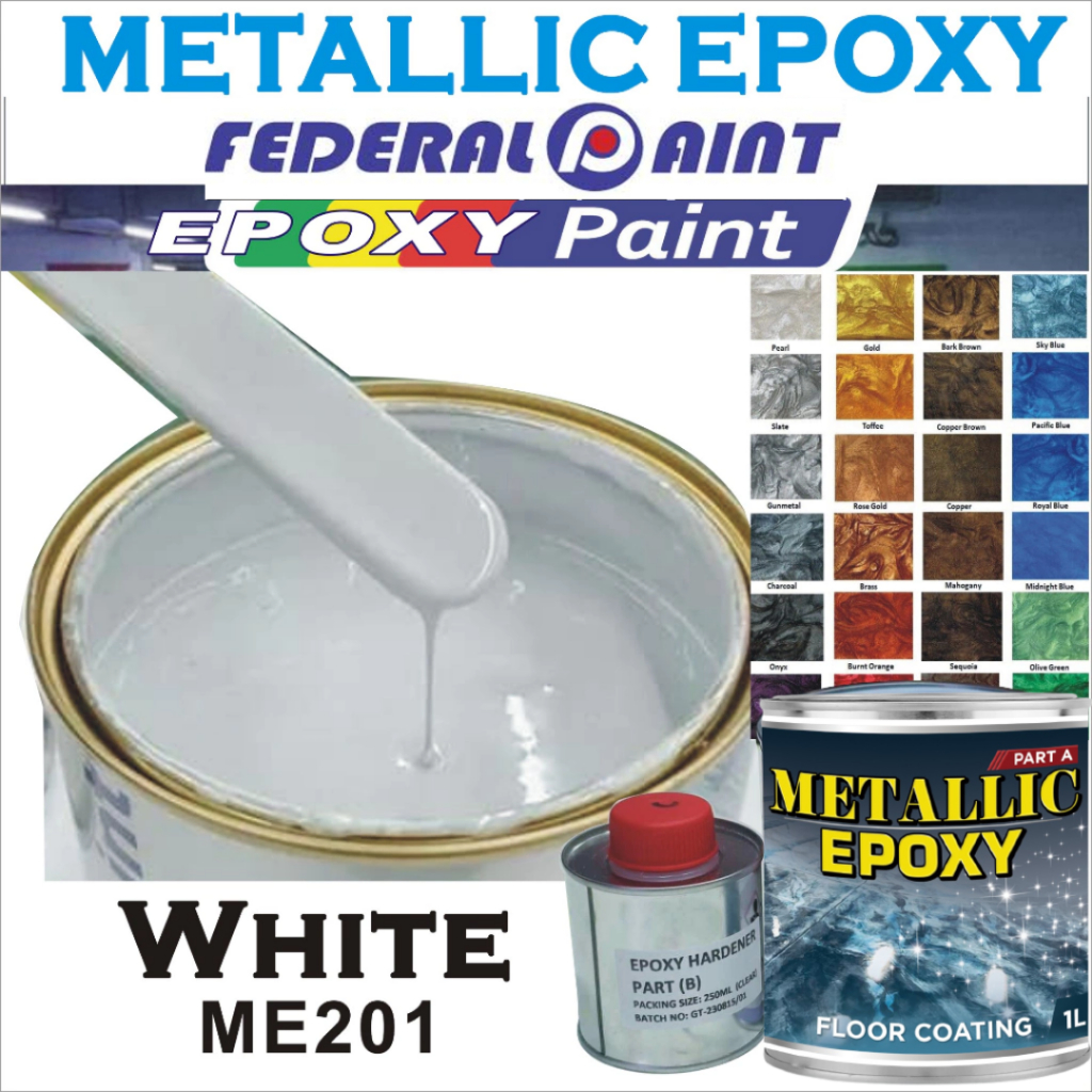 WHITE Metallic Epoxy Paint 1L METALLIC EPOXY FLOOR PAINT PROTECTIVE ...