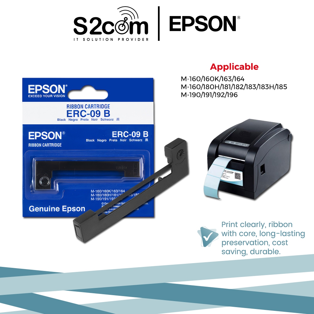 Epson ERC-09B Original Ribbon Black Color Compatible Models For M-160/180/190 Series | Shopee ...