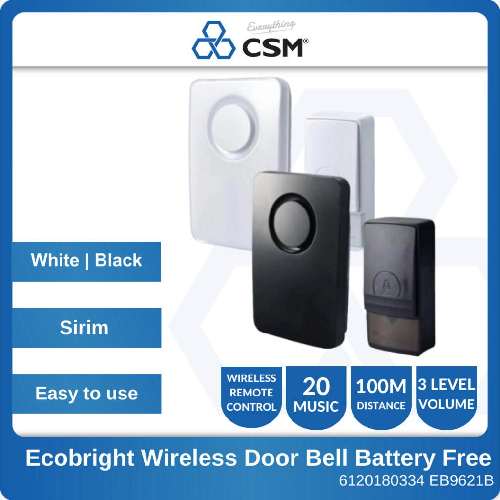Ecobright Wireless Door Bell Battery Free Black White EB9621 100Meter ...