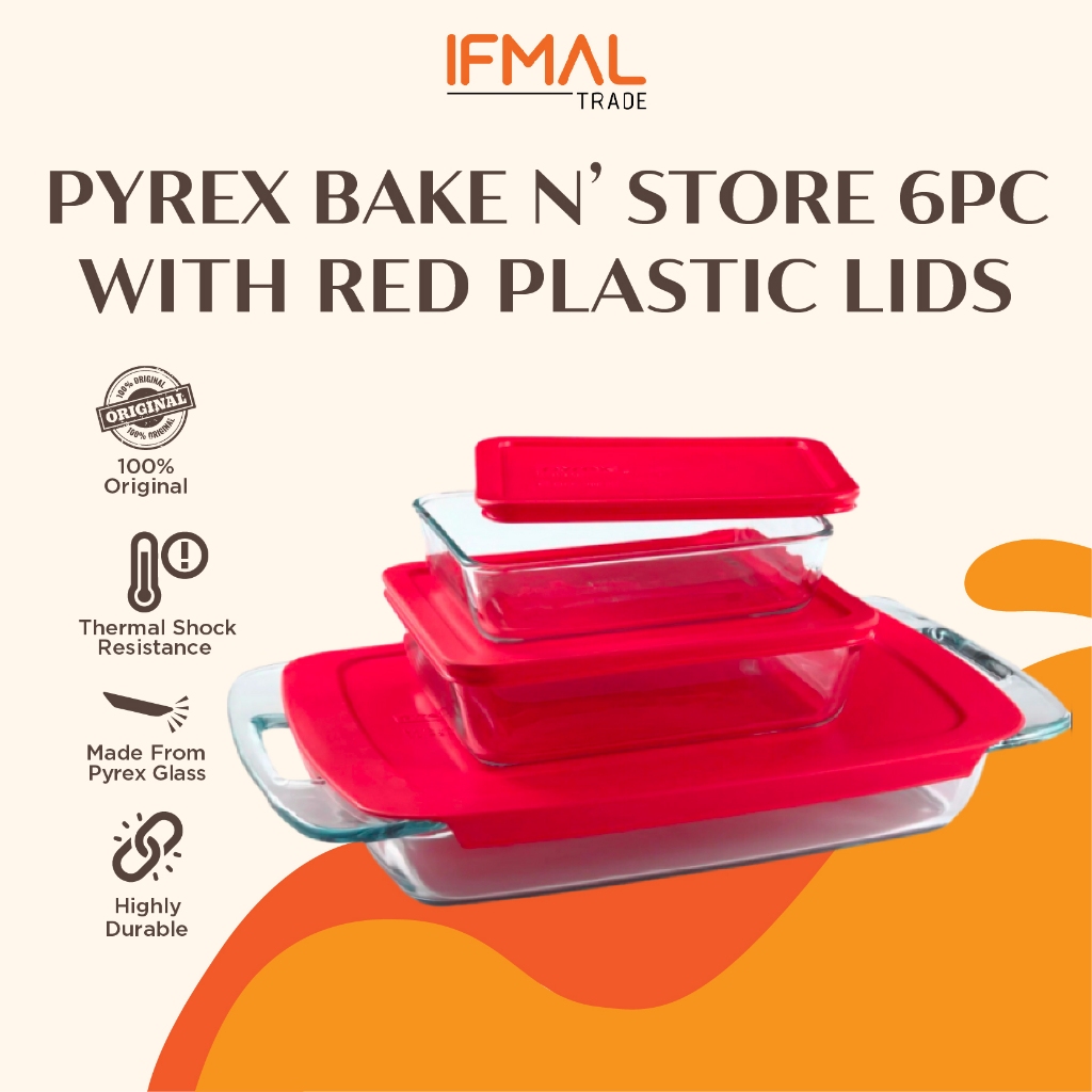 Pyrex Bake & Store 6 With Red Plastic Lids Pyrex Container Bekas Kedap ...