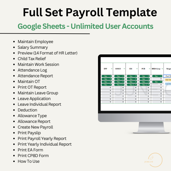 Full Set Payroll Template Google Sheets Templat Gaji Set Penuh Helaian ...
