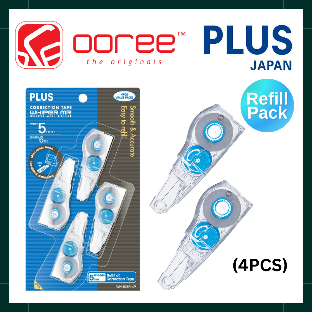 PLUS MR CORRECTION TAPE REFILL PACK 4IN1 5MM 6M REFILLABLE MINI ROLLER ...
