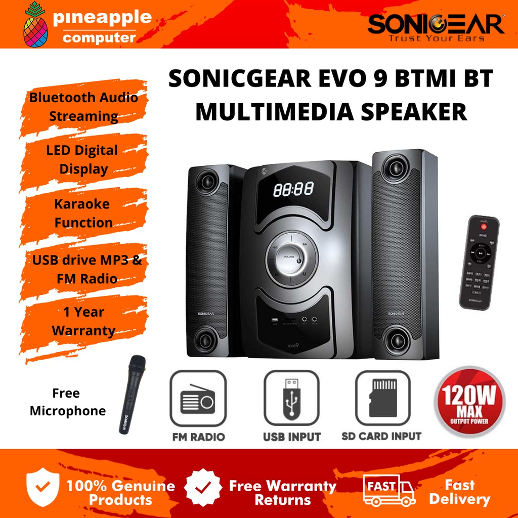 SonicGear Evo 9 2021 BTMI Bluetooth Multimedia Speaker with USB, SD Card, Radio FREE Mic (1 Year ...