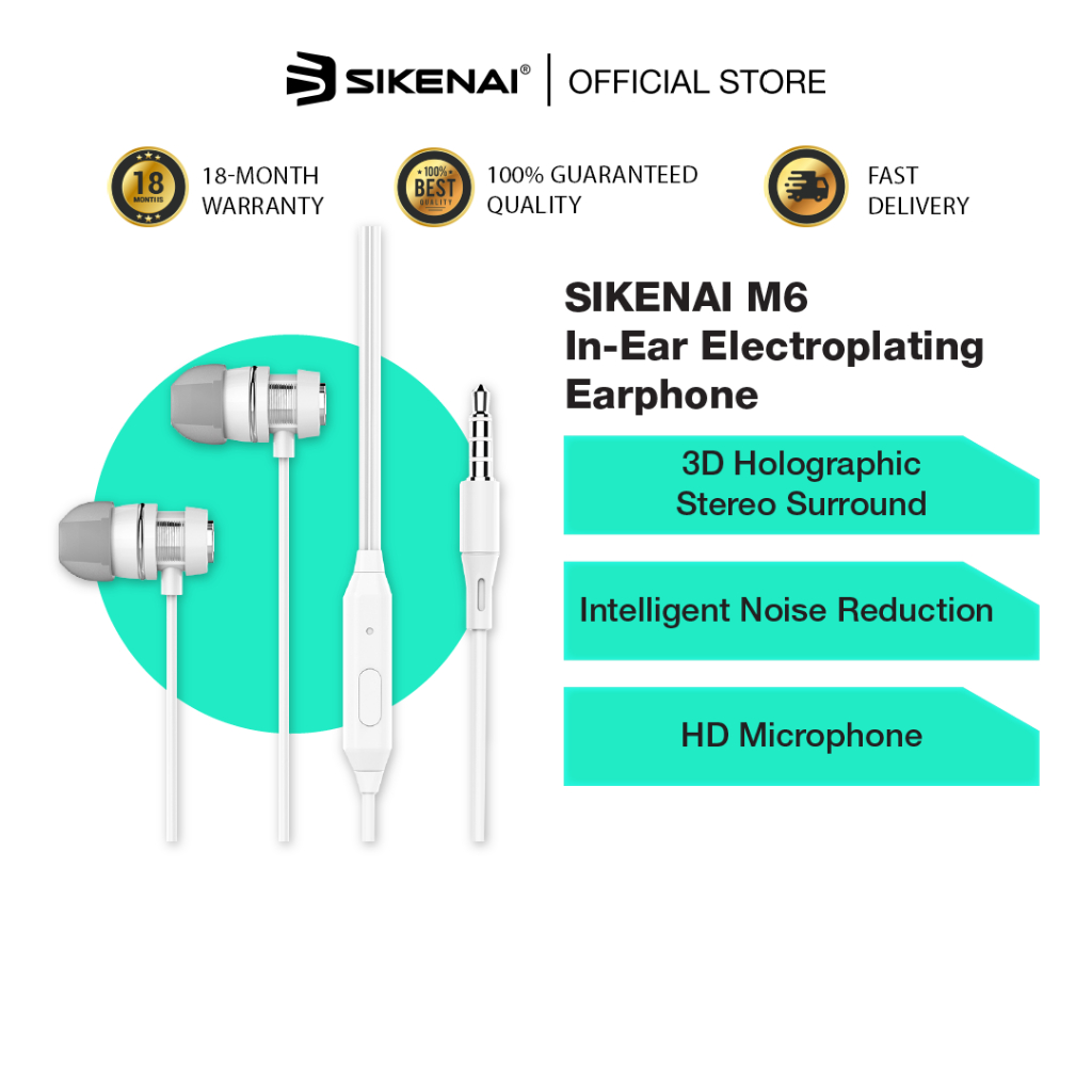 SIKENAI M6 In-Ear Electroplating Earphone 3D Holographic Stereo ...