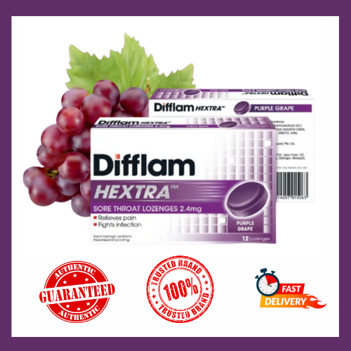 Difflam Hextra Sore Throat Lozenges 2.4mg Purple Grape 12's (Exp:07/ ...