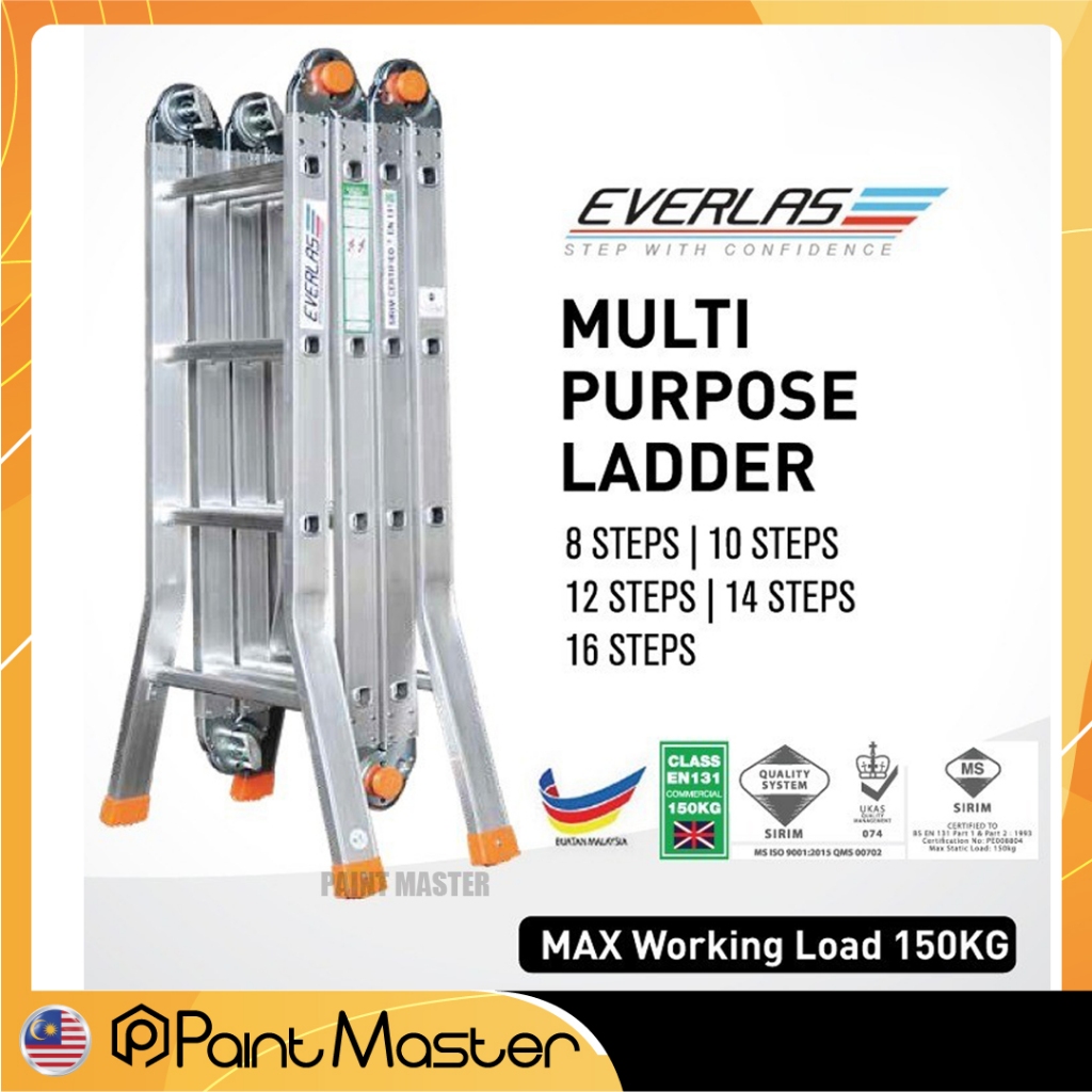 Everlas 8/10/12/14/16 Steps Multipurpose Ladder Staging Board Tangga ...
