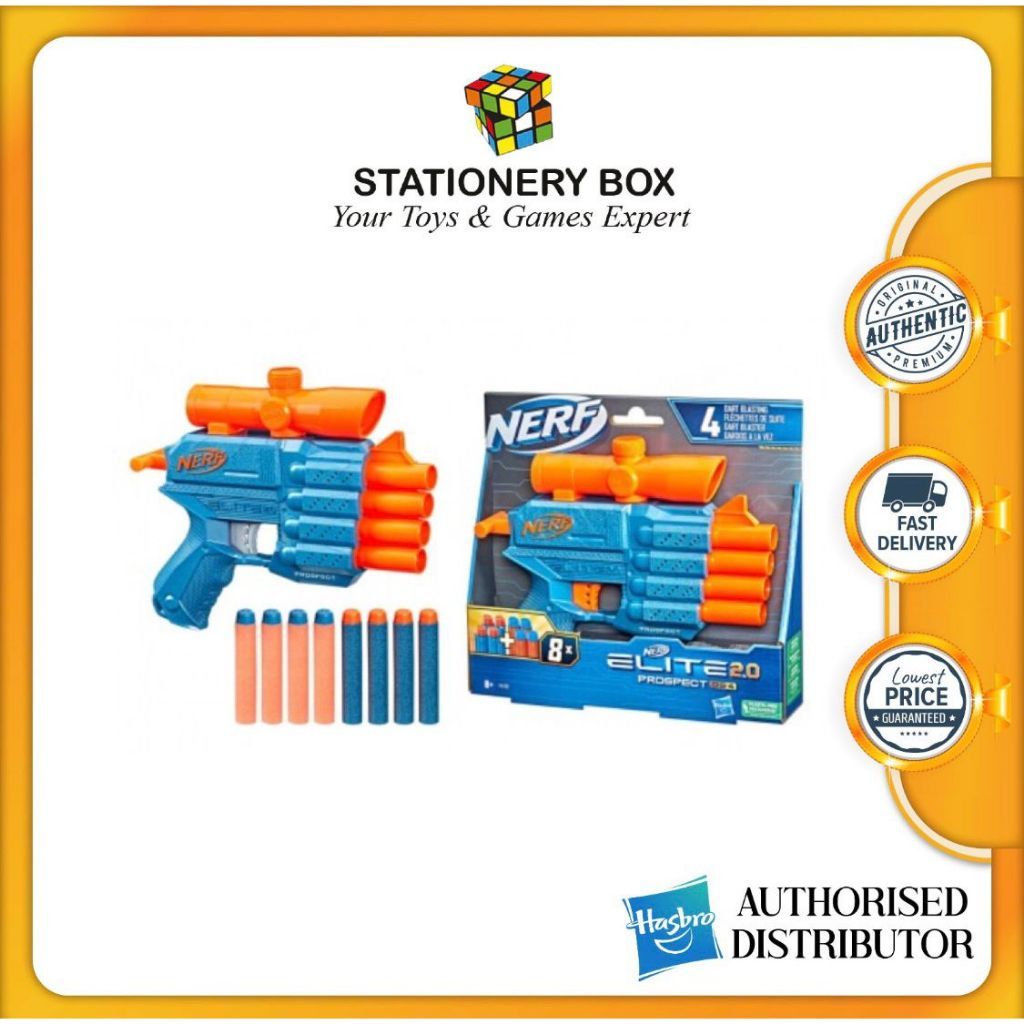 ORIGINAL - Hasbro Nerf Elite 2.0 Prospect QS 4 Blaster, 8 Official Nerf ...