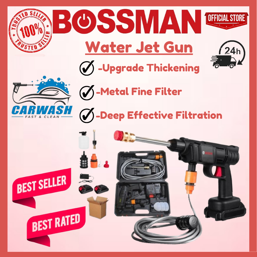 Bossman Cordless Water Jet Portable Car Wash Bateri Cuci Kereta High ...