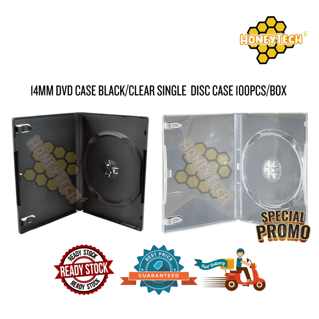 [ PROMO ️ ] 100PCS 14MM DVD CASE SINGLE DISC BLACK/CLEAR DVD CD CASE ...