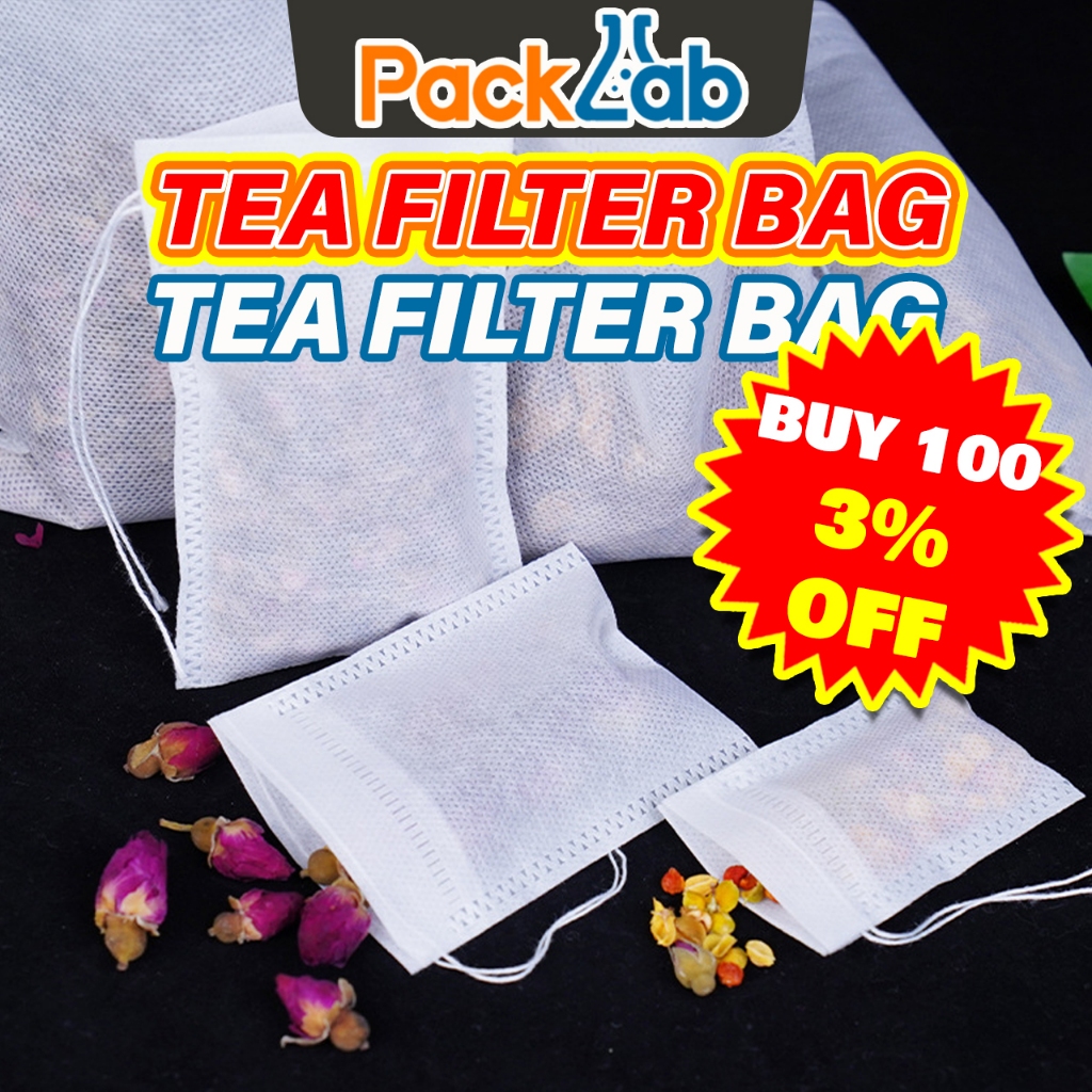 100pcs Uncang Teh Kosong Tea Filter Bag Drawstring Non-Woven Beg ...