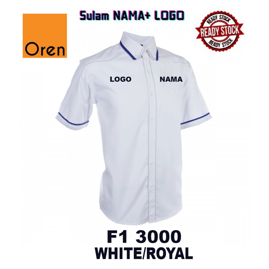 BAJU KORPORATE LELAKI WHITE/ROYAL LENGAN PENDEK F13000 JENAMA OREN ...