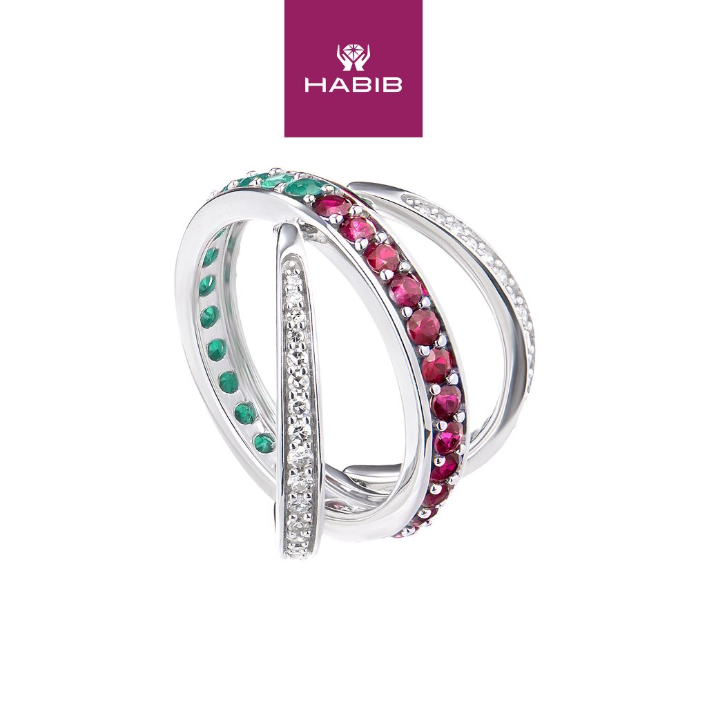 HABIB BUTTERFLY | Emerald, Ruby and Diamond Interchangeable Ring in 375 ...