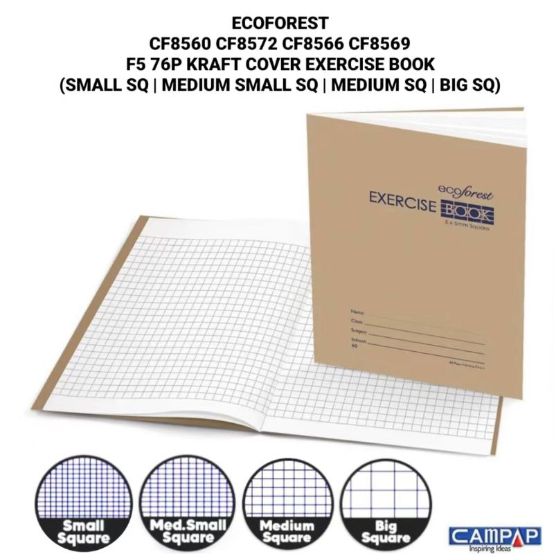 (1PKT) ECOFOREST F5 76P [ Square ] Kraft Cover Exercise Book | 练习簿小方格 ...