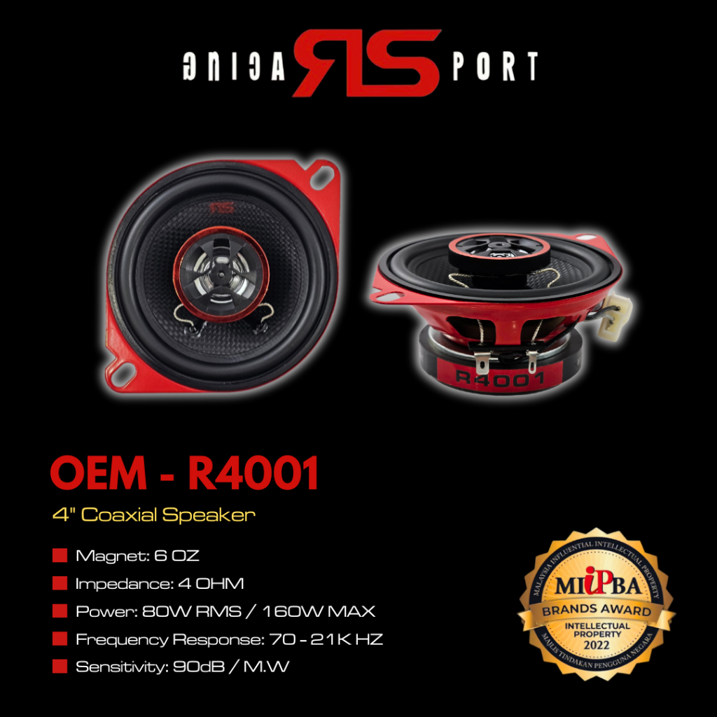 RS RACING SPORT (OEM) 4" R4001 Coaxial Speaker 4 Inch 160W MAX Mid Bass ...