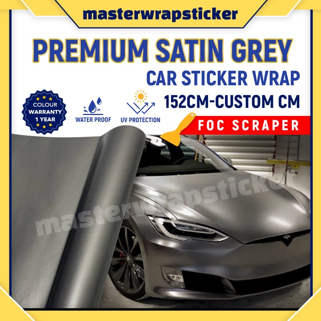 NEW SATIN MATTE GREY CAR STICKER(152CM-90CM)stiker kereta kelabu vinyl ...
