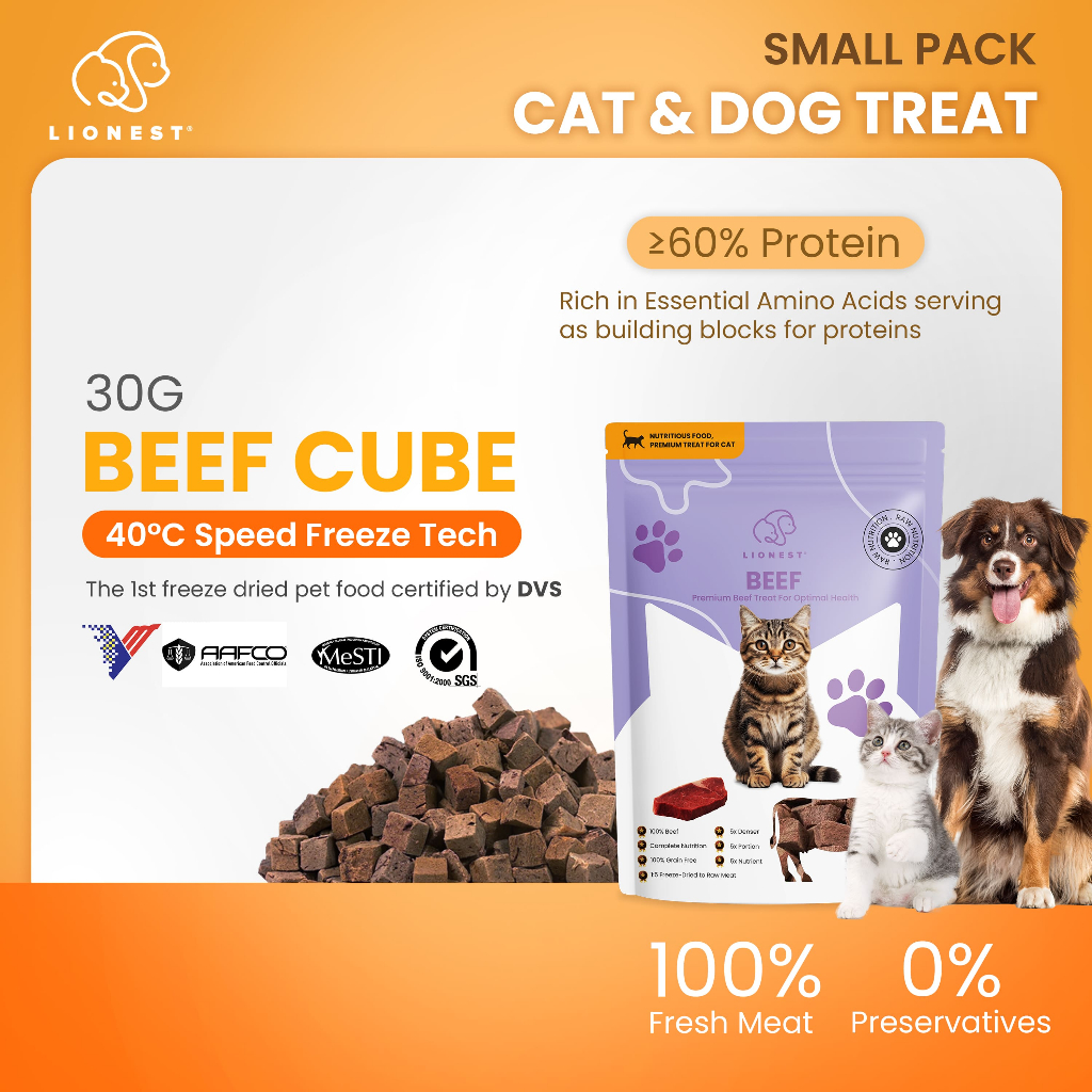 LIONEST PETS Beef Cube (Snack Pack 30g) Premium Freeze-Dried Pet Food ...