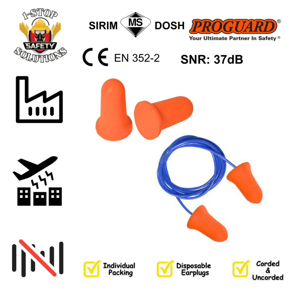 Proguard (5 Prs/Pack) SNR 37dB Disposable Corded Uncorded Soft PU Foam ...