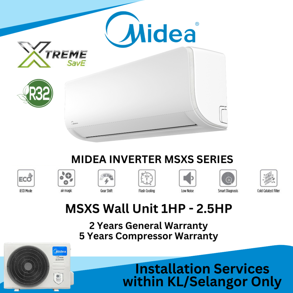 Midea R32 Inverter Aircond (1.0HP-2.5HP) MSXS Xtreme SAVE Inverter Series With Ionizer Air ...
