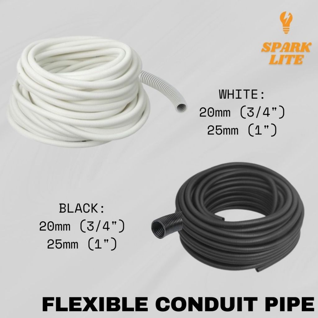 (LOOSE CUT) PVC Flexible Pipe Conduit / Flexible Paip White / Black ...