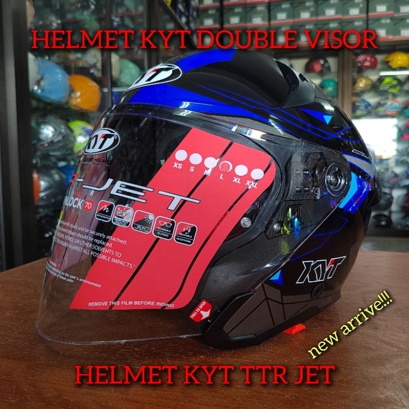 HELMET KYT TT JET DOUBLE VISOR OPEN FACE KYT HELMET TTR JET BLACK BLUE ...