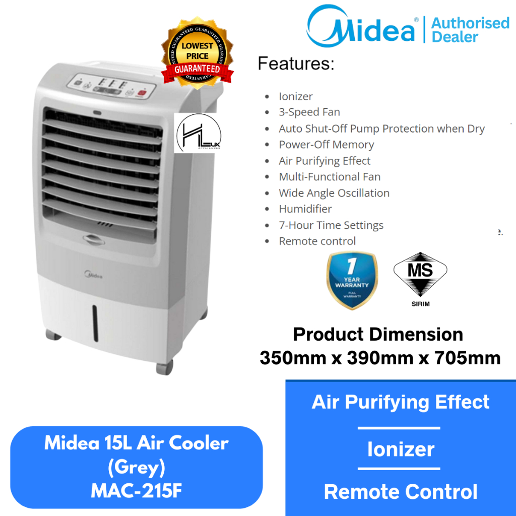 Midea Air Cooler (6.0L/7.0L/10.0L/15.0L) with Remove Control MAC-106A ...