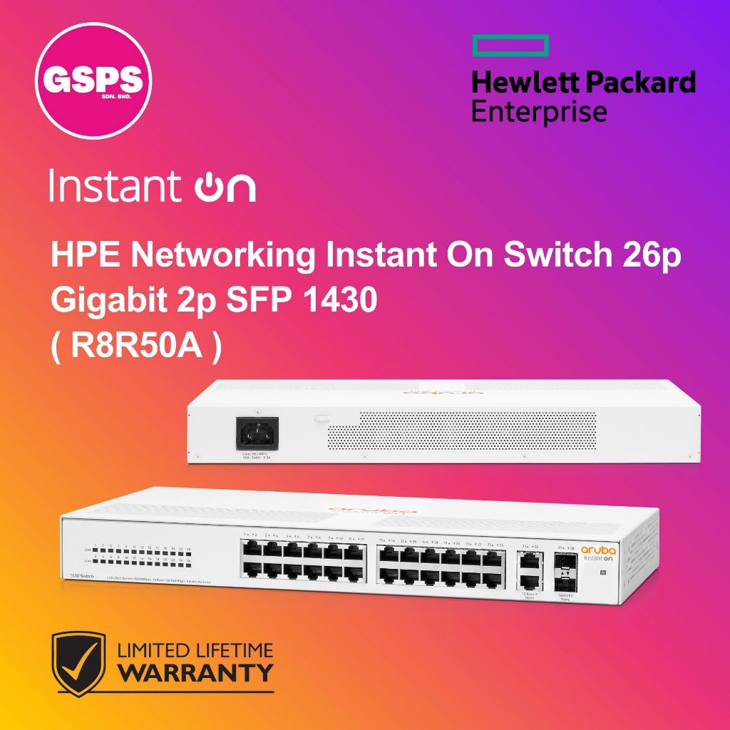 HPE Networking Instant On Switch 26p Gigabit 2p SFP 1430 ( R8R50A ...