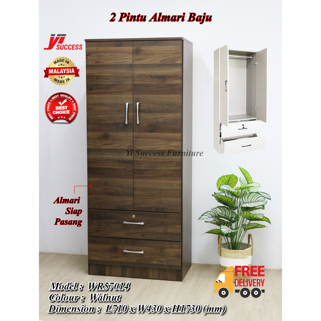 Yi Success 2 Door Wardrobe With 2 Drawer (Siap Pasang) / Particle Board ...