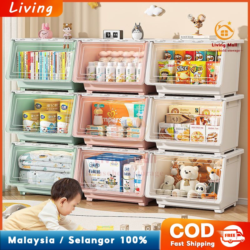 Stackable Storage Box With wheels Front Open Storage Organizer Box ...